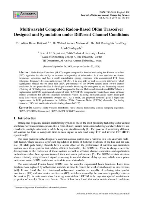 Pdf Multiwavelet Computed Radon Based Ofdm Trasceiver Designed And Symulation Under Different
