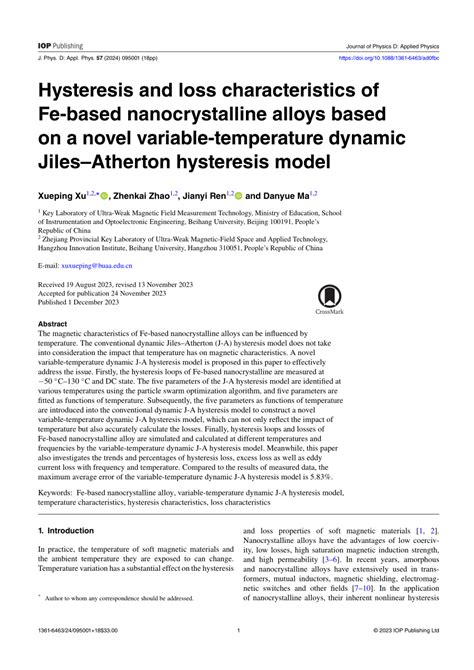 Hysteresis And Loss Characteristics Of Fe Based Nanocrystalline Alloys Based On A Novel Variable