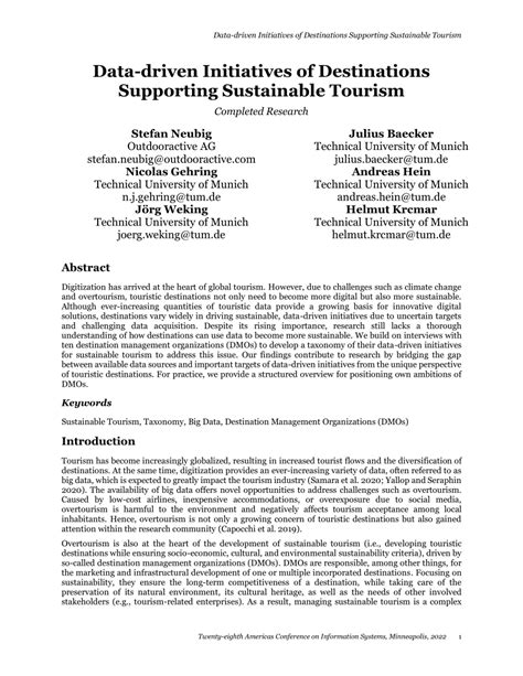 Pdf Data Driven Initiatives Of Destinations Supporting Sustainable Tourism