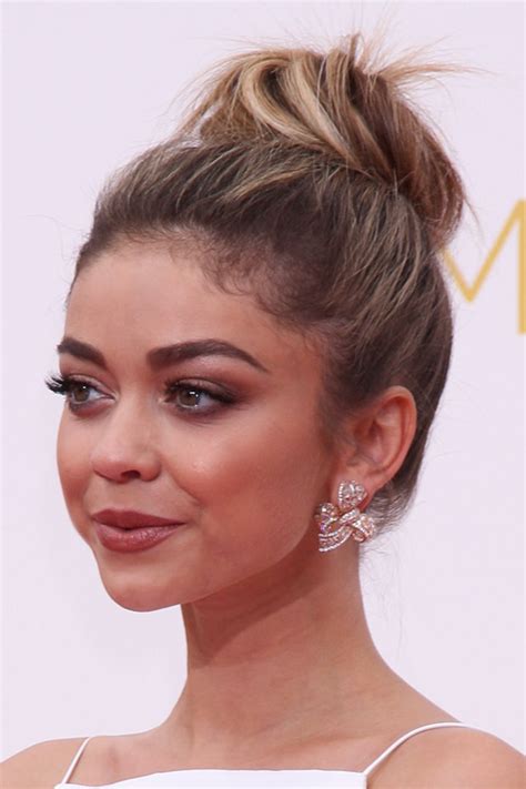 Sarah Hyland Straight Light Brown All Over Highlights Bun Updo