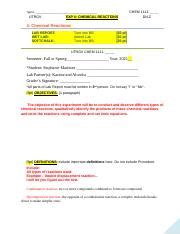 Experiment 4 Chemical Reactions Lab Report Course Hero