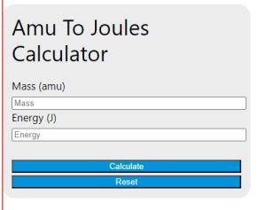 Amu To Joules Calculator Calculator Academy