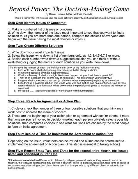 Pdf Beyond Power The Decision Making Game