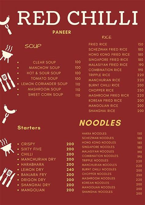 Menu Of Red Chilli Kandivali East Mumbai Menu Of Red Chilli Kandivali East Mumbai