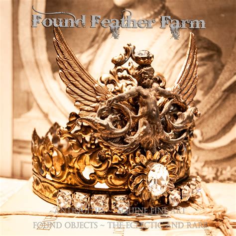 Handmade Ginger Brass Crown With Ornate Brass Wings Brass Repousse Details And Sparkling
