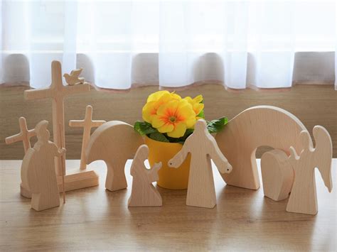 Wooden Easter Creche Natural Christian Easter Home Etsy
