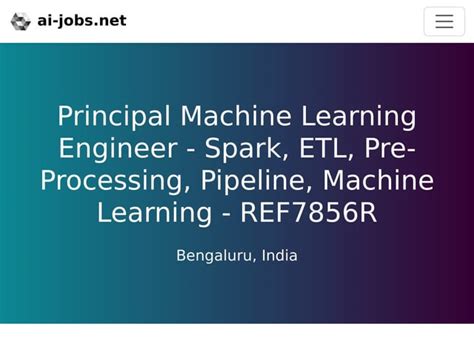 Hiring Principal Machine Learning Engineer Spark Etl Pre Processing Pipeline Machine
