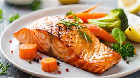 Premium Photo Plate Of Grilled Salmon With Steamed Vegetables