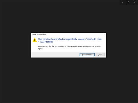 vscode crashes when i open it the window terminated unexpectedly