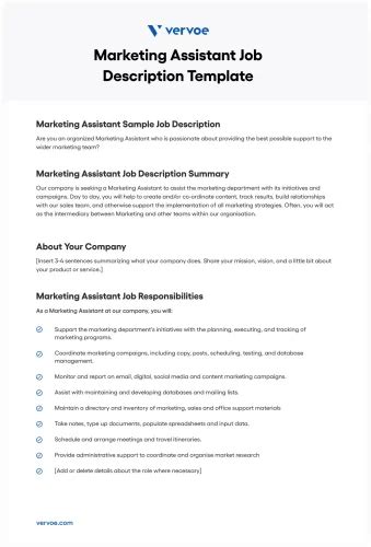 Marketing Assistant Job Description Sample Free Pdf Vervoe