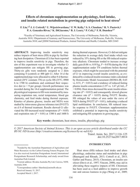 Pdf Effects Of Chromium Supplementation On Physiology Feed Intake And Insulin Related