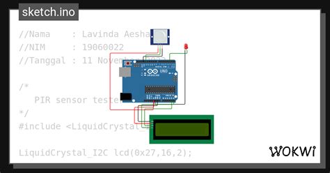Praktikum 4 LCD PIR Adafruit Wokwi Arduino And ESP32 Simulator