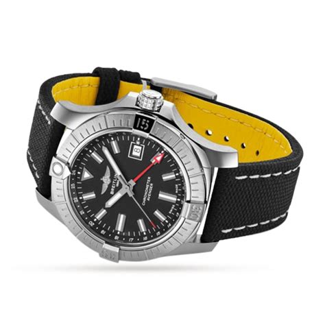 Breitling Avenger Automatic Gmt 43 Stainless Steel Leather Strap Watch