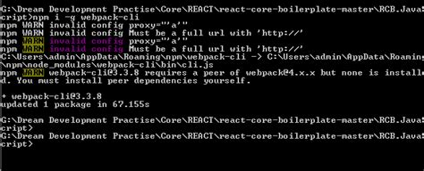 javascript webpack cli dependency error in core 2 0