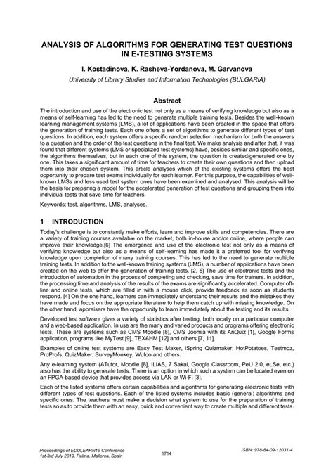 pdf analysis of algorithms for generating test questions in e testing