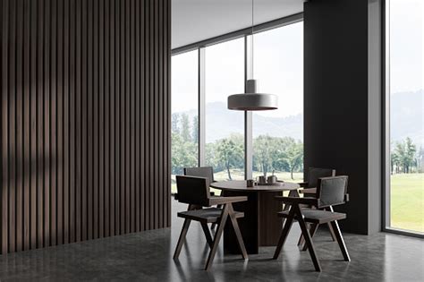 테이블과 의자가있는 어두운 식당 인테리어 탁 트인 창문 빈 벽 0명에 대한 스톡 사진 및 기타 이미지 0명 3차원 형태 가정의 방 Istock