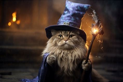 Whimsical Cute Wizard Cat Generate Ai