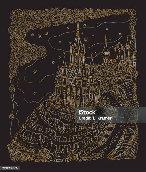 동화 속 황금 성 에서 겨울 풍경 와 풍경 풍경 검은 배경에 크리스마스와 새해 인사말 카드 0명에 대한 스톡 벡터 아트 및 기타 이미지 Istock