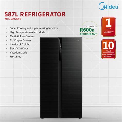 Midea 510l Side By Side Refrigerator Mss 580wevb
