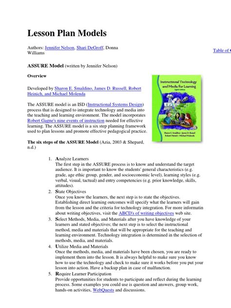 Lesson Plan Models Pdf Information Literacy Lesson Plan