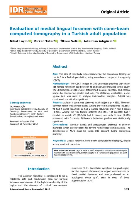 Pdf Evaluation Of Medial Lingual Foramen With Cone Beam Computed Tomography In A Turkish Adult