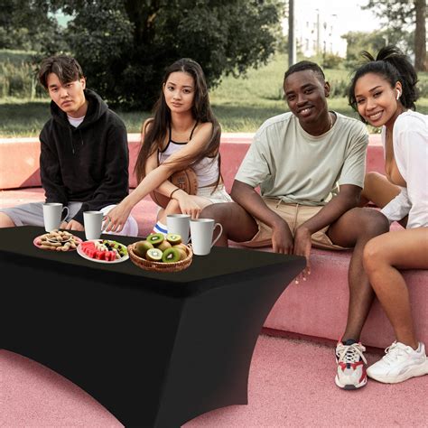 Eurmax 4ft Rectangular Fitted Spandex Tablecloths Table Covers Black，2pc