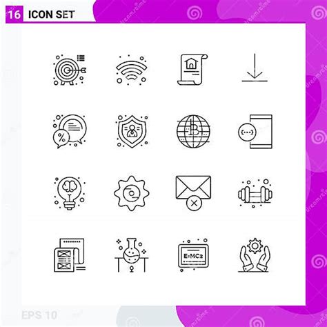 16 Thematic Vector Outlines And Editable Symbols Of Percent Chat Document Bubble Video Stock