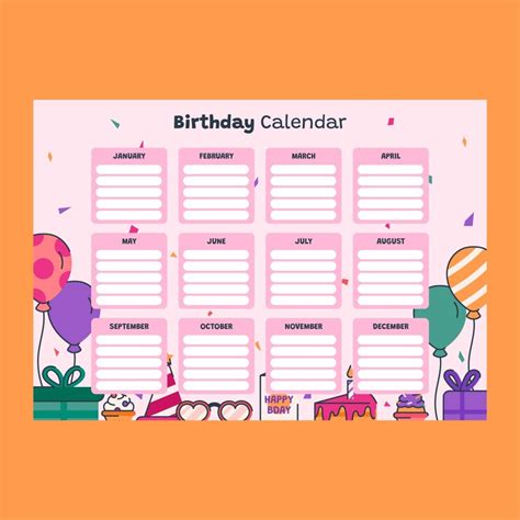 Hand Drawn Birthday Calendar Template Premium Vector
