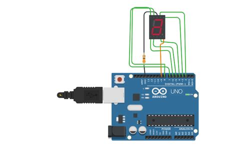 circuit design display 7 segmento en hexadecimal tinkercad