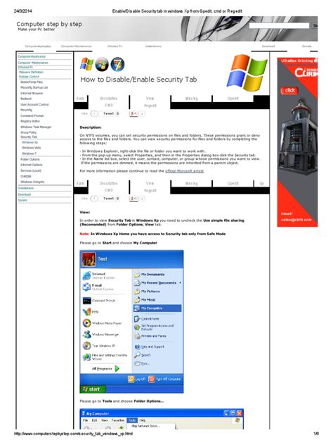 Enable Disable Security Tab In Windows Xp From Gpedit Cmd Or Regedit Pdf Group Policy