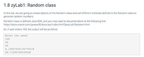 Solved 18 Zylab1 Random Class In This Lab We Are Going To