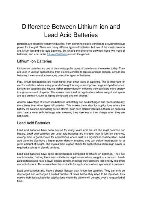Ppt Difference Between Lithium Ion And Lead Acid Batteries Powerpoint Presentation Id