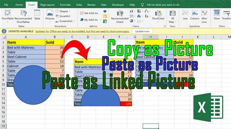 how to use copy as picture paste as picture and paste as linked picture in excel youtube