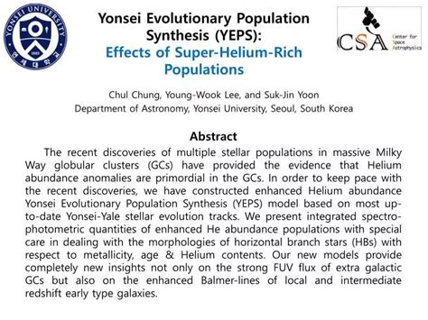 Ppt Yonsei Evolutionary Population Synthesis Yeps Effects Of Super Helium Rich Populations