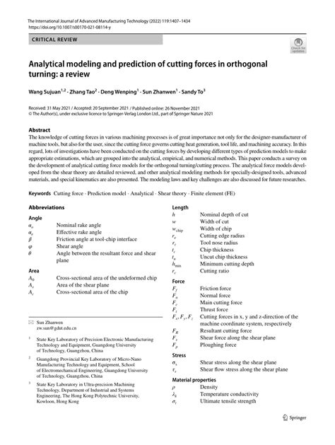 Pdf Analytical Modeling And Prediction Of Cutting Forces In Orthogonal Turning A Review