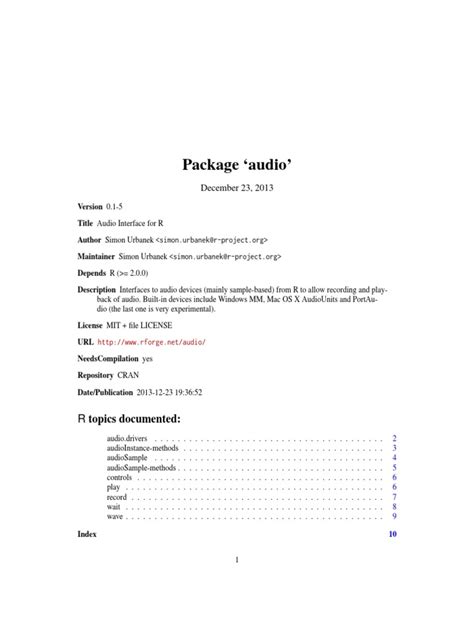 Package Audio R Topics Documented Pdf Parameter Computer
