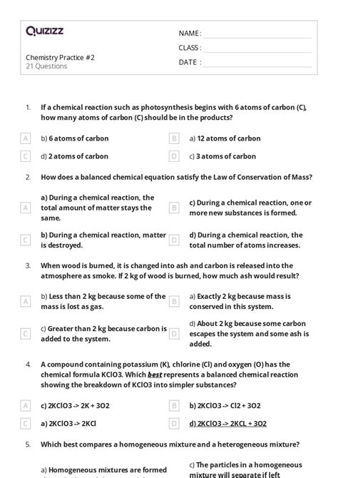 50 Chemistry Worksheets For 8th Grade On Quizizz Free And Printable