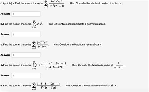 solved 1 10 points a find the sum of the series hint