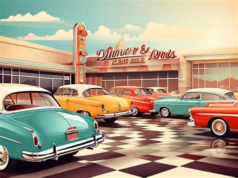 Classic Cars And Diners Vintage And Retro Background Premium Ai Generated Image