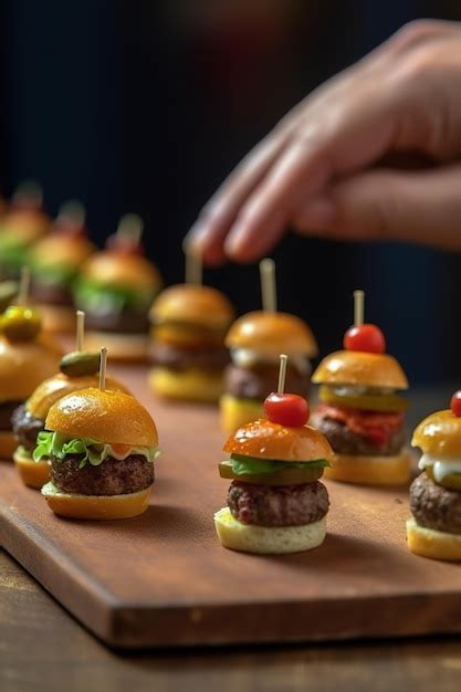 Premium Ai Image Mini Burger Bites On A Tray Food Photo