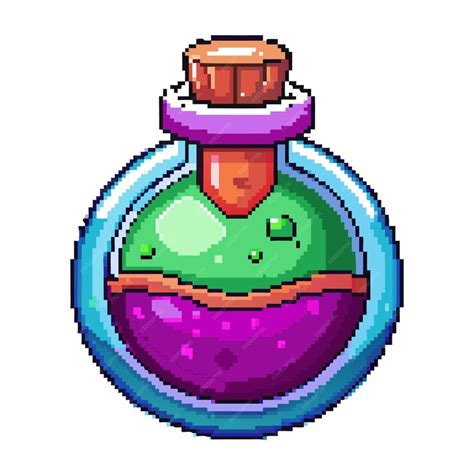 Pixel Art Style Fantasy Potion Bottle With Green And Purple Liquid For