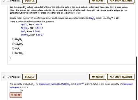Solved Title Solubility Of Salts And Molar Solubility Of Magnesium