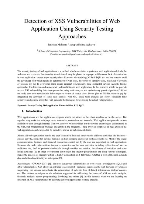 pdf detection of xss vulnerabilities of web application using
