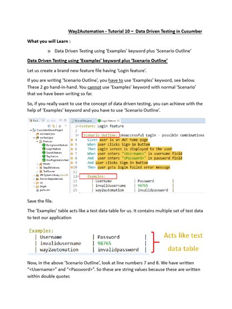 Tutorial 10 Data Driven Testing In Cucumber Scenario Outline Pdf Computer Programming