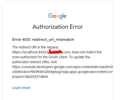 C The Redirect Uri In The Request Localhost44322domain