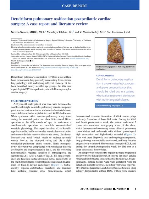Pdf Dendriform Pulmonary Ossification Post Pediatric Cardiac Surgery A Case Report And