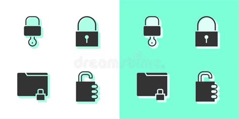 Set Safe Combination Lock Lock And Key Folder And Icon Vector Stock