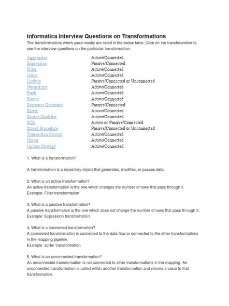 Informatica Interview Questions On Transformations Download Free Pdf
