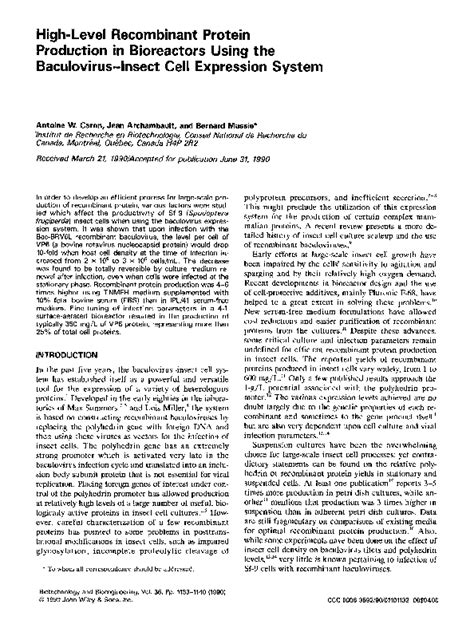 Pdf Efficient Recombinant Protein Production Via Baculovirus