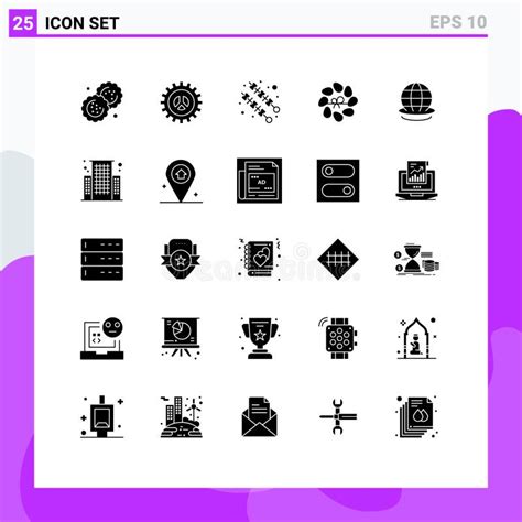 Pictogram Set Of Simple Solid Glyphs Of Globe Plant Web Development Flower Decoration